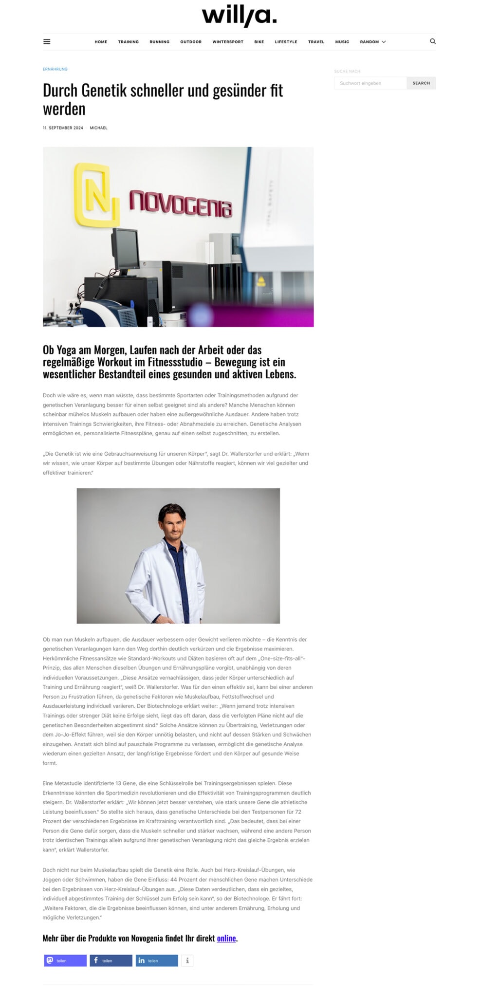 Willya - Durch Genetik schneller und gesünder fit werden | Novogenia